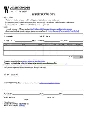 Fillable Online depts washington PURCHASE ORDER FORM REQUEST - UW ...