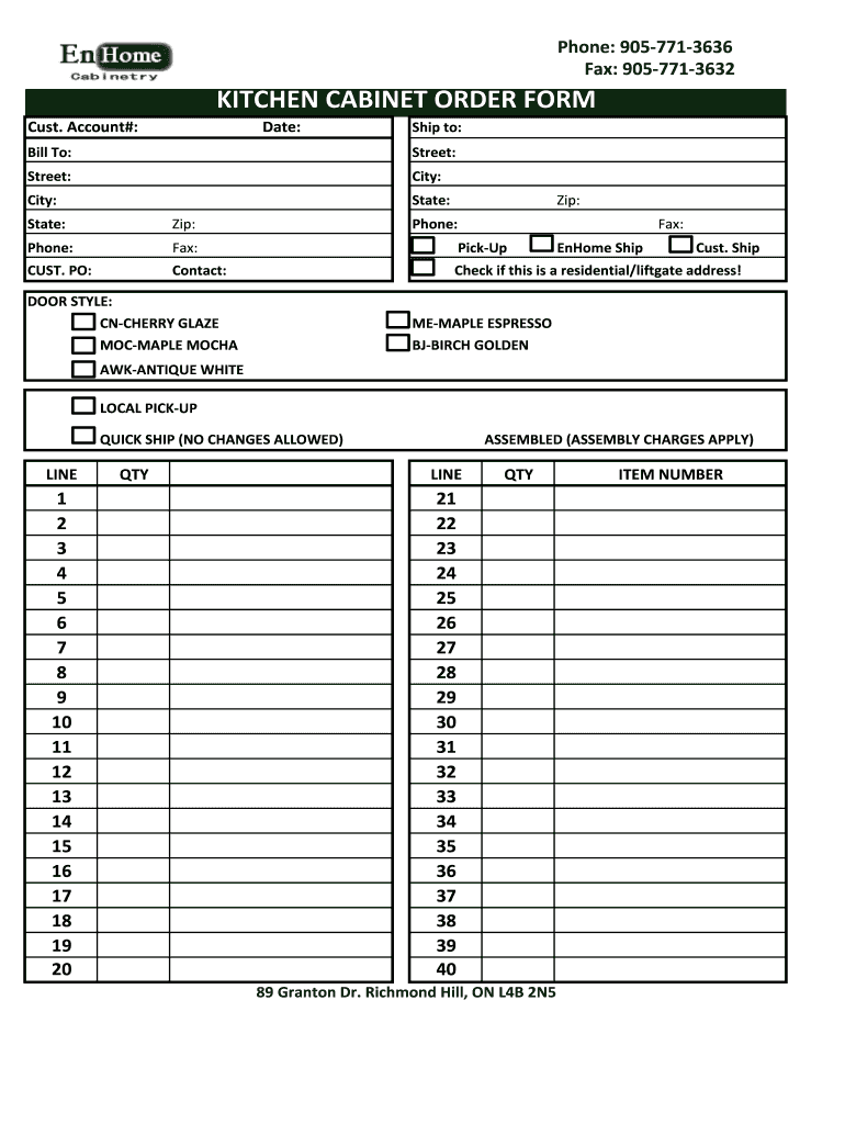 Kitchen Cabinet Order Form Template Fill Online Printable Fillable 
