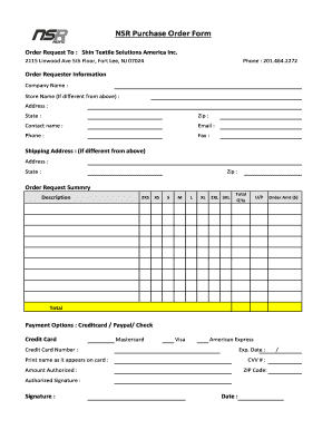Fillable Online NSR Purchase Order Form - nsrridingcom Fax Email Print ...
