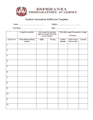 Fillable Online Student Assessment Reflection Template - NDCEL Fax ...