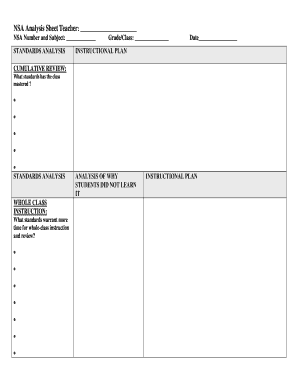 Fillable Online NSA Analysis Sheet Teacher NSA Number and Subject Grade ...