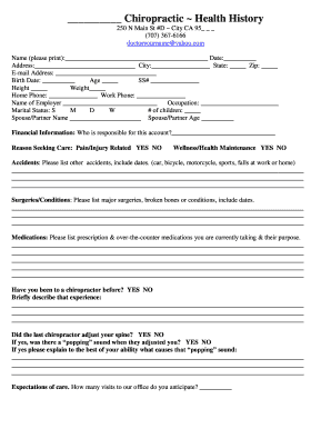 Fillable Online backtochiropractic Chiropractic Health History ...