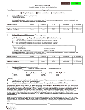 Fillable Online Group Life Insurance Enrollment and Termination Form ...