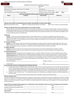 Fillable Online Graduate Faculty Personal Record Form - Fax Email Print ...