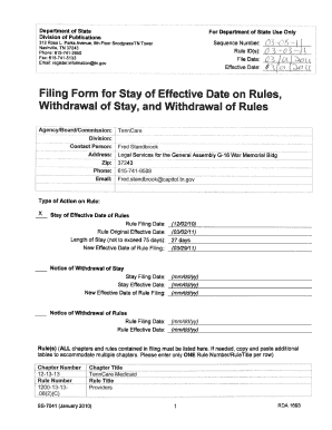 Fillable Online Rules Rules Date Wthdrawal Effective Stay Stay Form Fil ...
