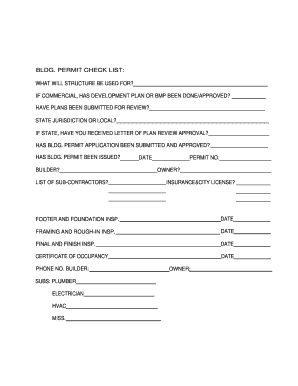 Fillable Online BLDG PERMIT CHECK LIST WHAT WILL STRUCTURE BE USED FOR ...