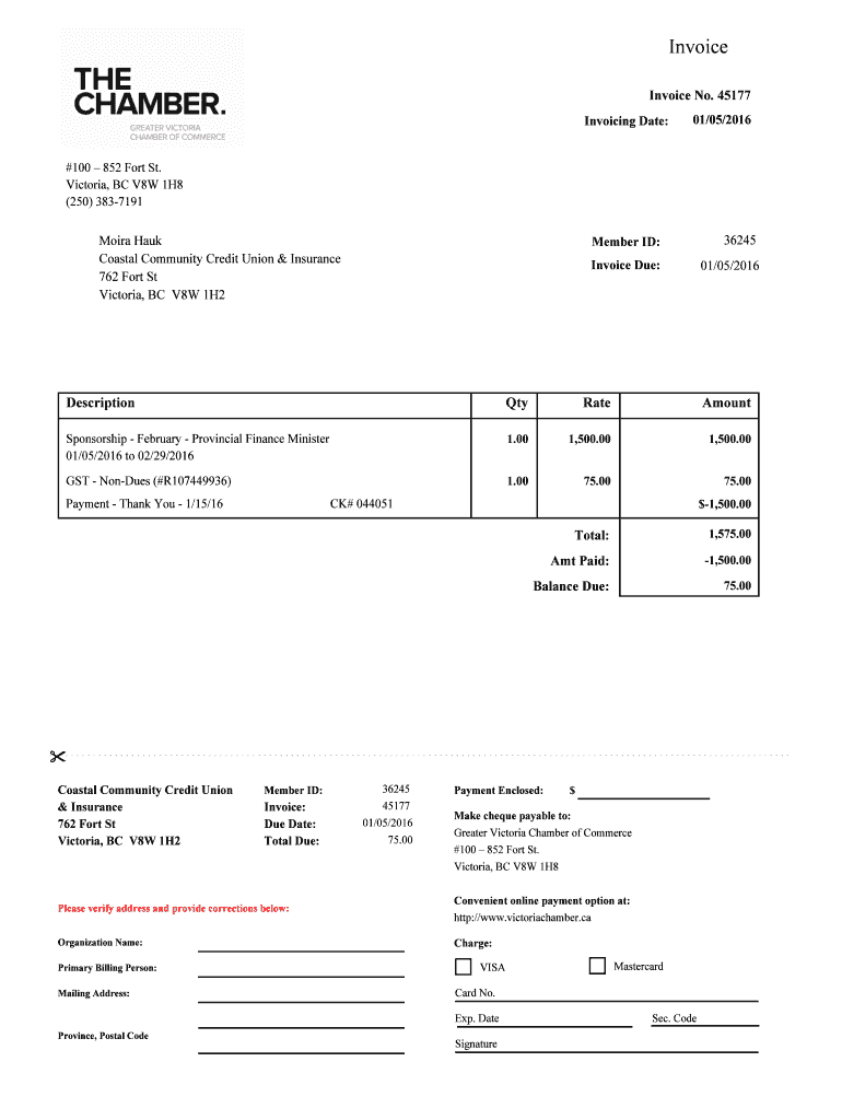 Fillable Online victoriachamber Invoice - Greater Victoria Chamber of ...