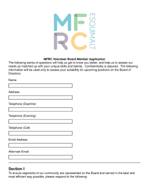 Fillable Online MFRC Volunteer Board Member Application Fax Email Print ...