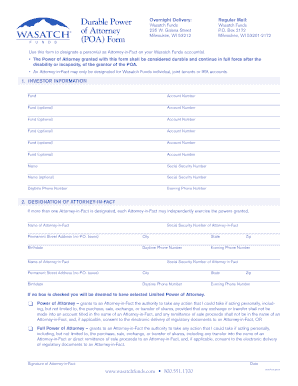Fillable Online Durable Power of Attorney POA Form - Wasatch Funds Fax ...
