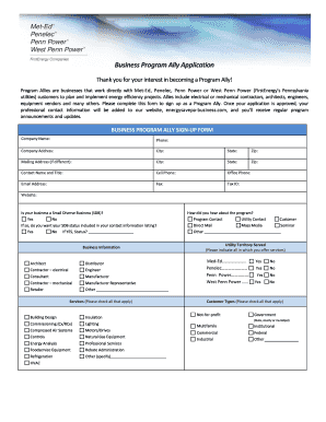 Fillable Online Business Program Ally Application - FirstEnergy PA Fax ...