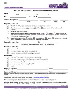 Fillable Online uni Request for Family and Medical Leave Act FMLA Leave Fax Email Print - pdfFiller