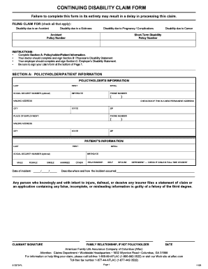 Fillable Online CONTINUING DISABILITY CLAIM FORM - Kci Financial ...