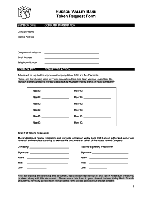 Fillable Online HUDSON VALLEY BANK Token Request Form Fax Email Print ...