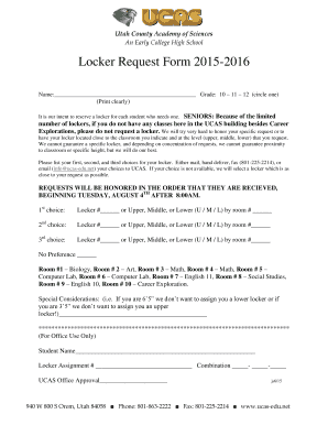Fillable Online Locker Request bForm 2015b-2016 Fax Email Print - pdfFiller