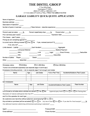 Fillable Online Garage Quick Quote Application31609doc Fax Email Print ...