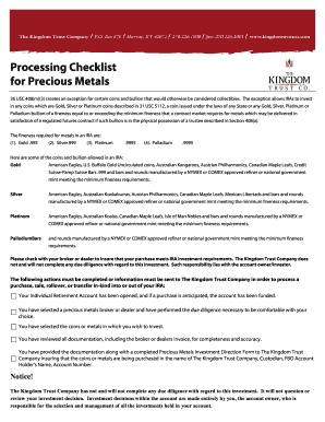 Fillable Online Processing Checklist for Precious Metals Fax Email ...