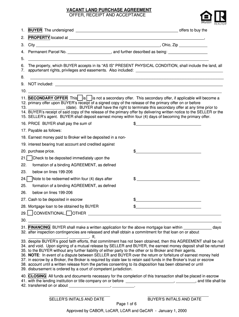 OH Vacant Land Purchase Agreement 2000 Fill And Sign Printable