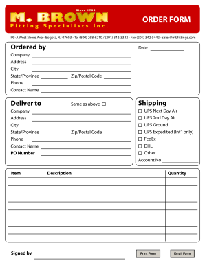 Fillable Online Order form - M Brown Grease Fittings Fax Email Print ...