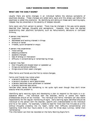 Fillable Online EARLY WARNING SIGNS FORM - Getselfhelpcouk Fax Email ...