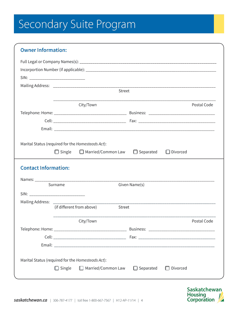 Fillable Online qp gov sk Secondary Suite Program - Saskatchewan Fax ...