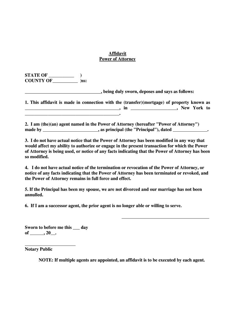 Fillable Online Affidavit Power of Attorney in New York to Fax Email ...