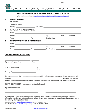 Fillable Online RESUBDIVISION PRELIMINARY PLAT APPLICATION.doc Fax ...