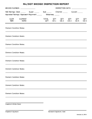 Fillable Online dot state mn BRIDGE NUMBER INSPECTION DATE NBI Ratings ...