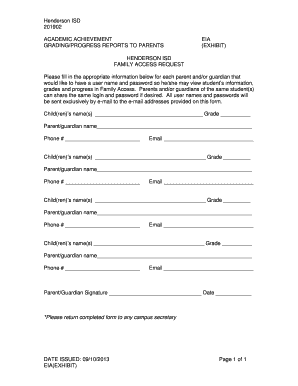 Fillable Online Skyward Family Access Request Form - Henderson ISD Fax Email Print - pdfFiller