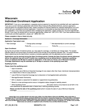 Fillable Online Wisconsin Individual Enrollment Application Fax Email ...