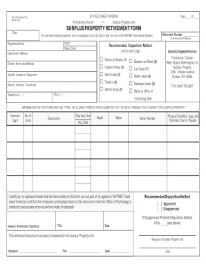 Fillable Online wvculture STATE OF WEST VIRGINIA Rev 061312 SURPLUS ...