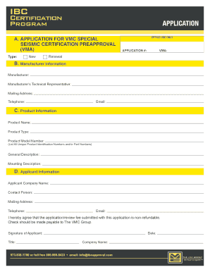 Fillable Online A APPLICATION FOR VMC SPECIAL OFFICE USE ONLY SEISMIC ...