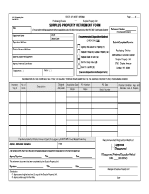 Fillable Online ons wvdhhr Rev 060103 SURPLUS PROPERTY RETIREMENT FORM ...