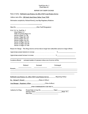 Fillable Online Tariff Form No 2 REPORT ON TARIFF CHANGE Name of ...