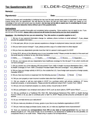 Fillable Online 2015 Tax Questionnaire - Elder amp Company Fax Email ...