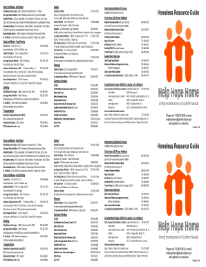 Fillable Online Homeless Resource Guide Homeless Resource Guide Fax ...