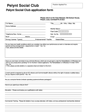 Fillable Online pelynt Pelynt Social Club Fax Email Print - pdfFiller