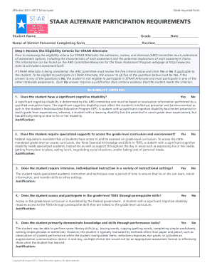 Fillable Online sped esc2 STAAR STAAR AlTeRnATe PARTiciPATion ...