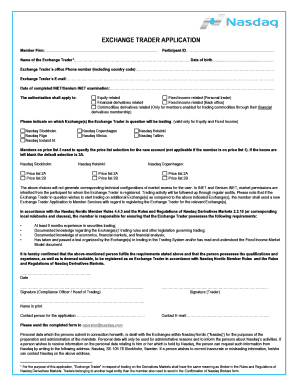 Fillable Online EXCHANGE TRADER APPLICATION - nasdaqomxcom Fax Email ...