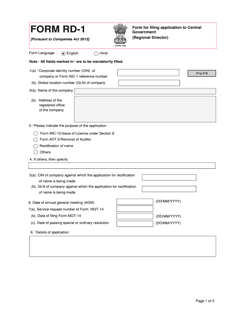 Fillable Online BFORM RDb-1 - The Companies Act 2013 1956 Fax Email ...