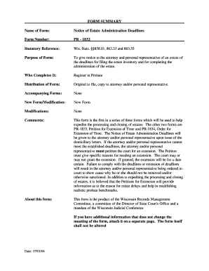 Fillable Online Notice of Estate Administration Deadlines Fax Email ...