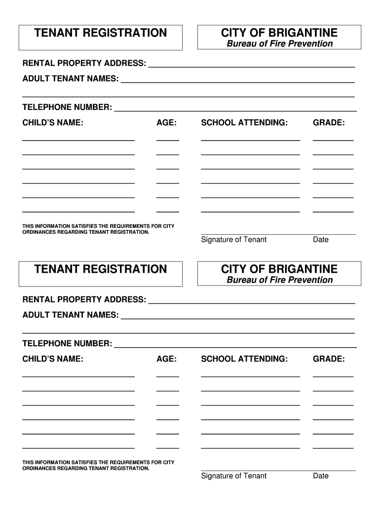 Fillable Online TENANT REGISTRATION CITY OF BRIGANTINE Fax Email Print ...