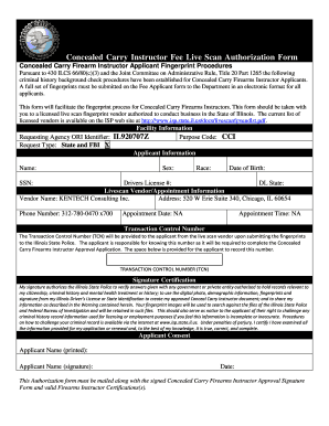 Fillable Online Concealed Carry Instructor Fee Live Scan Authorization ...