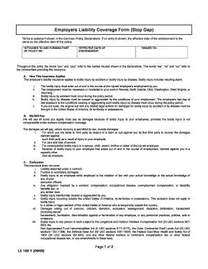 Fillable Online Employers Liability Coverage Form Stop Gap Fax Email ...