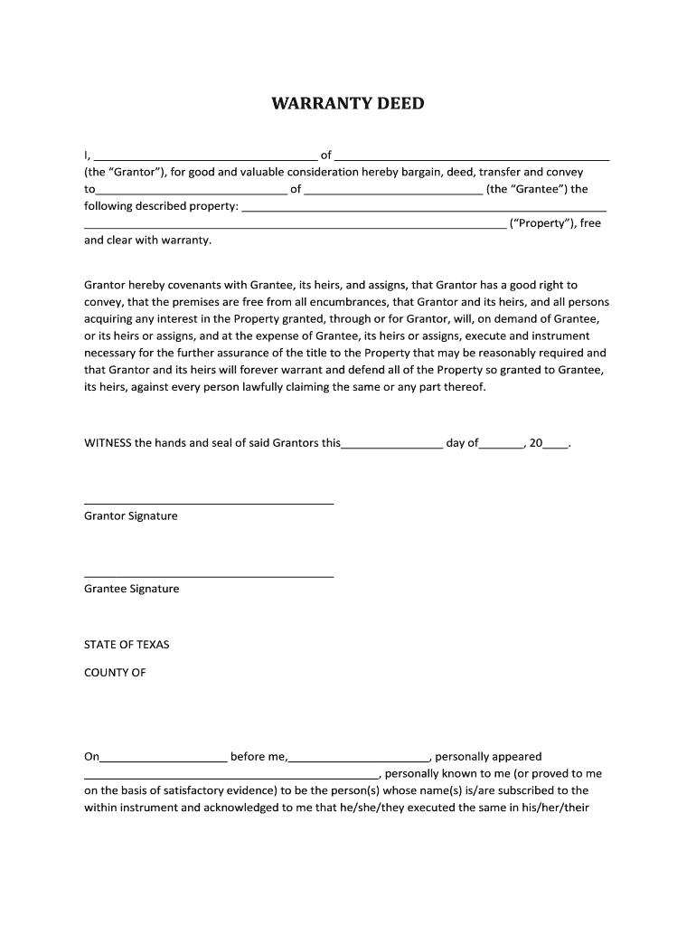 Fillable Online (the Grantor), for good and valuable consideration hereby bargain, deed ...