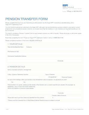 Fillable Online sagainvestments co PENSION TRANSFER FORM Fax Email ...