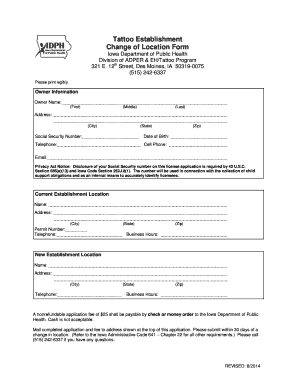 Fillable Online Tattoo Establishment Change of Location Form Fax Email ...