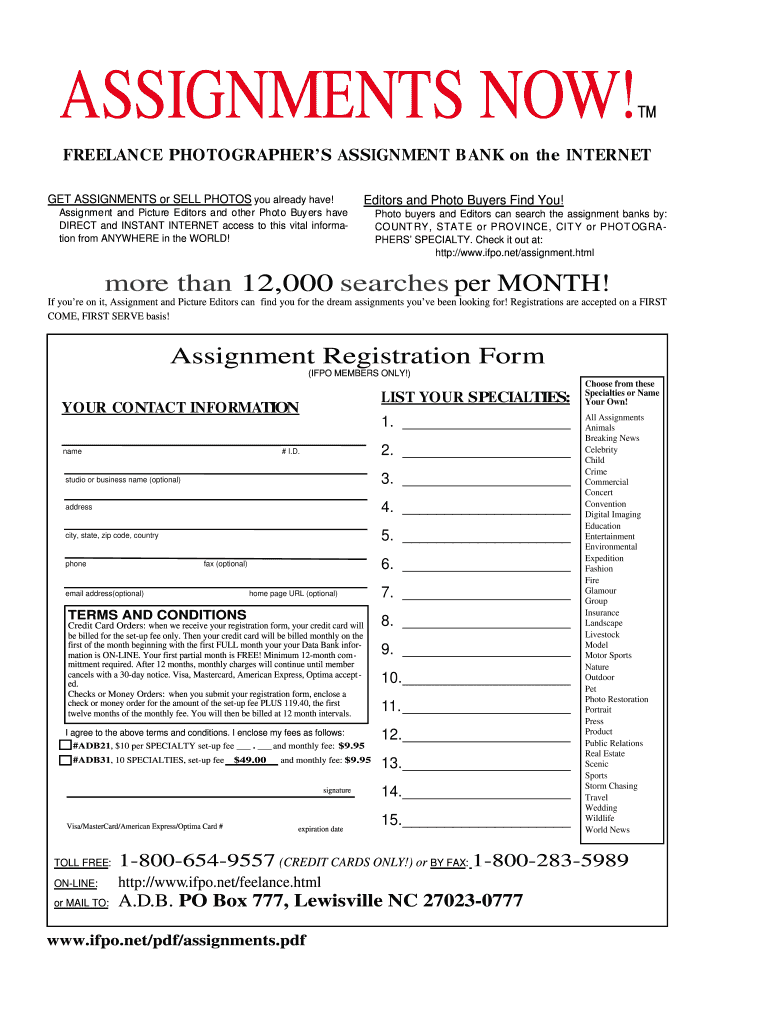 Fillable Online ASSIGNMENTS NOW - ifponet Fax Email Print - pdfFiller