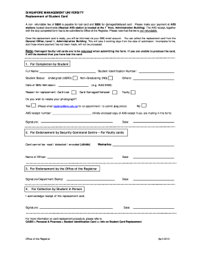 Fillable Online centres smu edu Student Card Replacement Form sept 09 ...