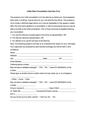 Fillable Online Initial Client Consultation Interview Form - mytxlawyer Fax Email Print - pdfFiller
