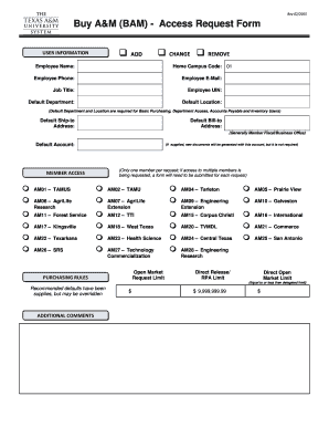 Fillable Online Rev Buy AampM BAM - Access Request Form Fax Email Print ...